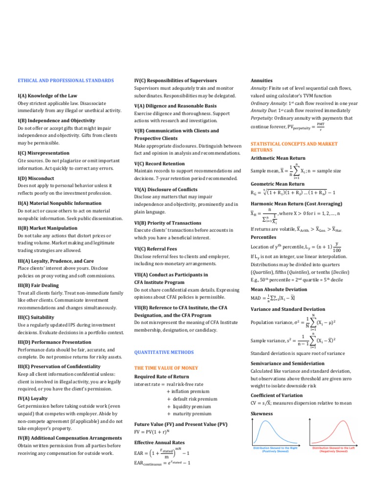Salt Cfa Level 1 Formulasheet | PDF