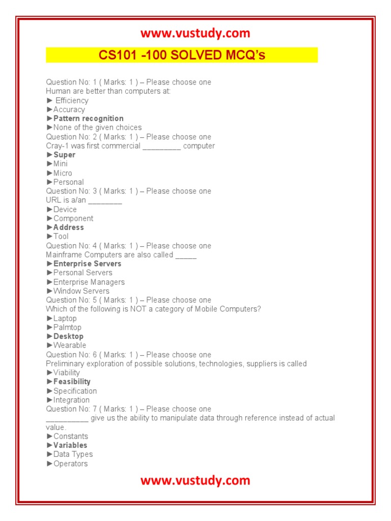 Cs101 100 Solved Midterm Mcqe28099s | PDF | World Wide Web | Internet & Web