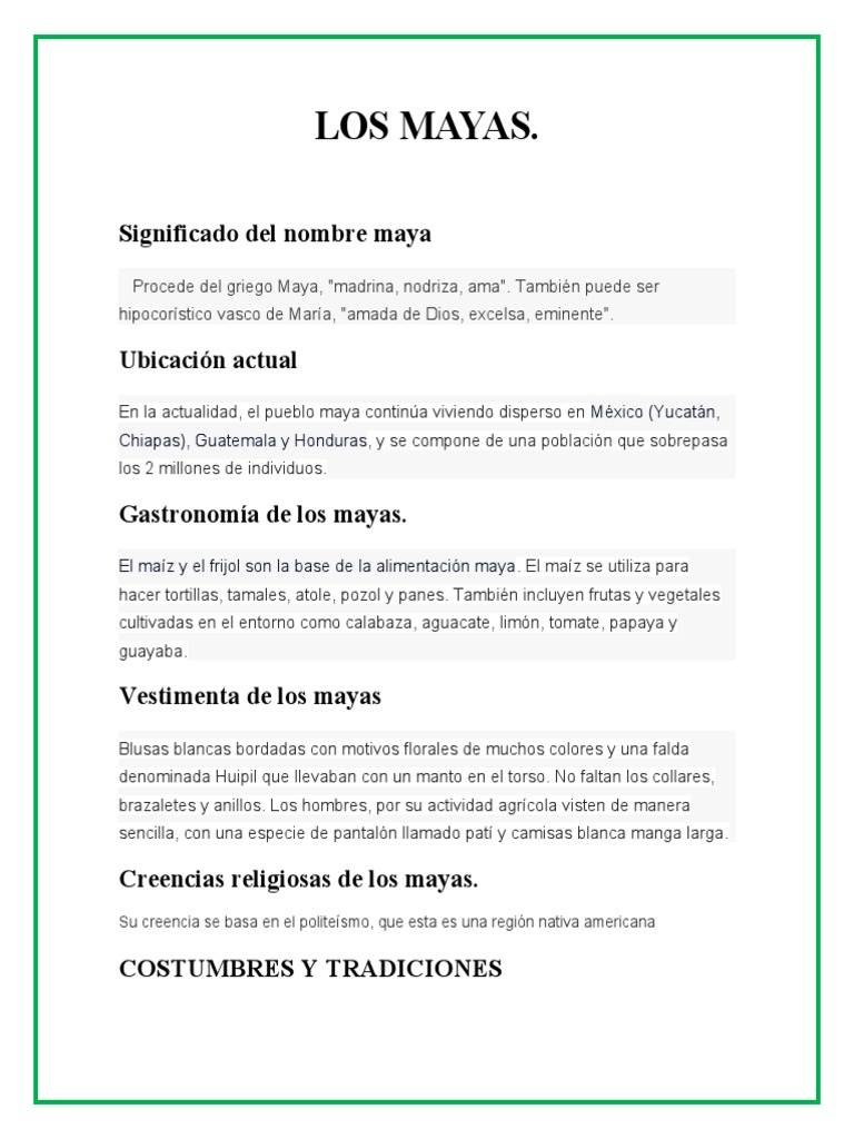 Costumbres y Vestimenta de los Mayas | PDF