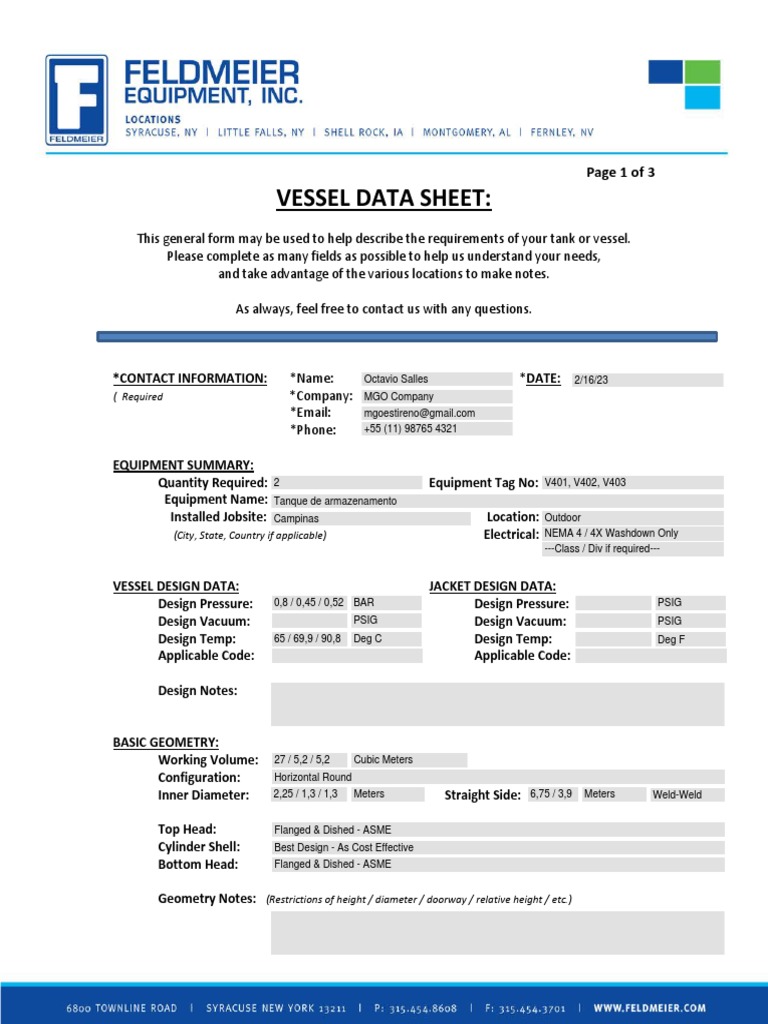 DataSheet Tanque | PDF