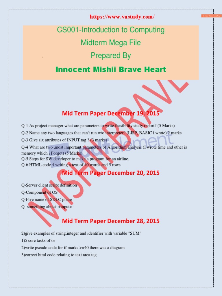 Cs101 Midterm Solved Mcqs Subjective With Reference Mishll | PDF | Java ... Cs101 Midterm Solved Mcqs Subjective With Reference Mishll | PDF | Java ...
