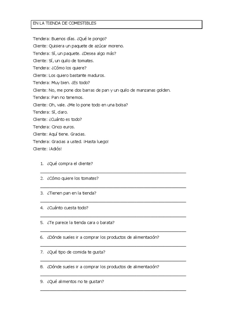 En La Tienda de Comestibles Ensenar Conversacion Dialogos - 53647 | PDF