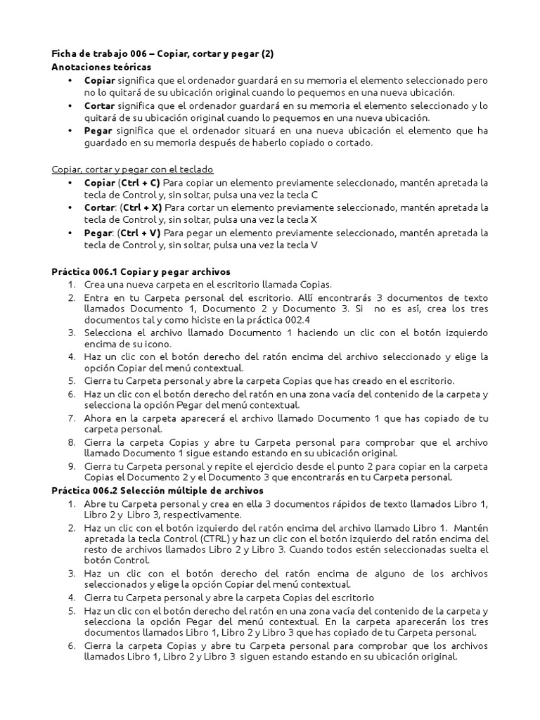 Ficha de Trabajo 006 - Copiar, Cortar y Pegar | PDF | Informática ...