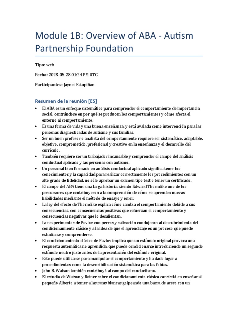 Module 1B - Overview of ABA - Autism Partnership Foundation - Mayo 28 ...