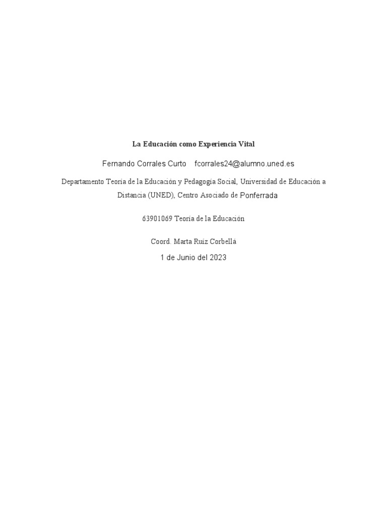 Pec Teoría de La Educación Fernando Corrales Curto Grado en Educación Social Uned Convocatoria ...