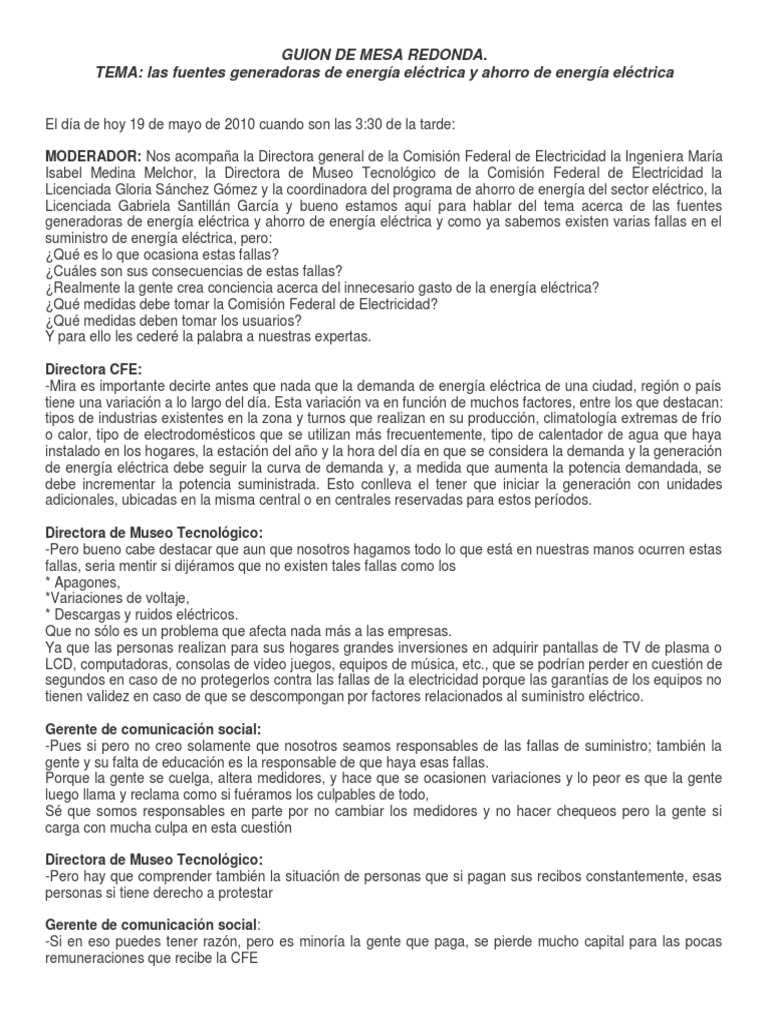 Guion de Mesa Redonda | PDF | Uso eficiente de energía