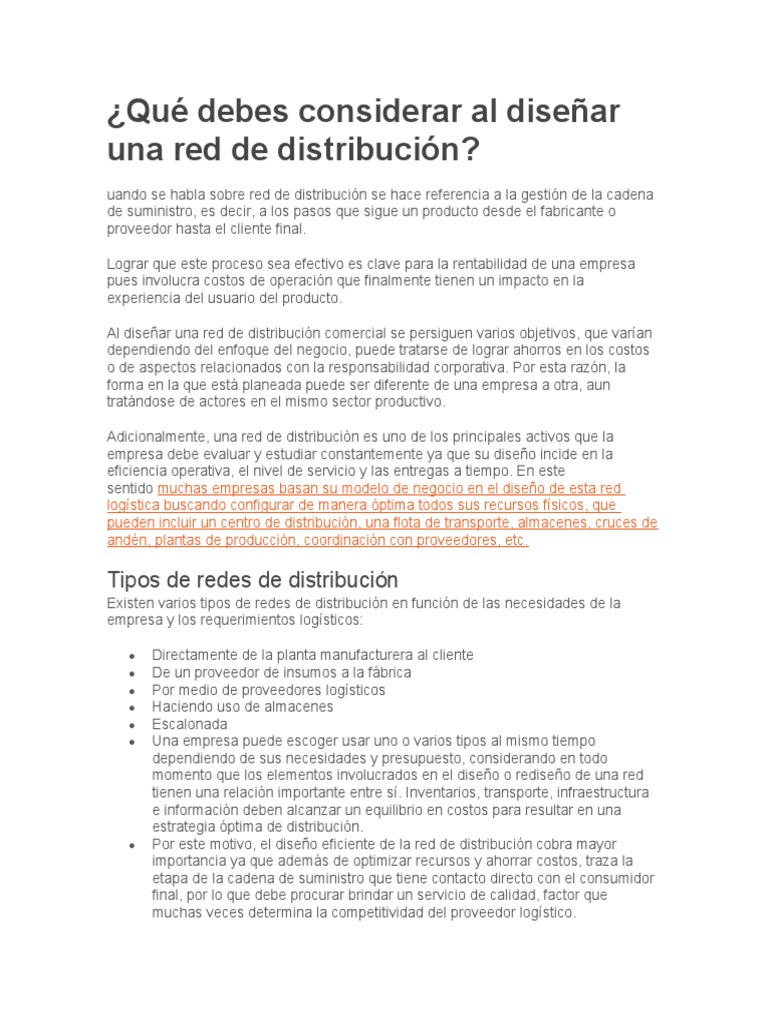 Qué Debes Considerar Al Diseñar Una Red de Distribución 4 | PDF ...