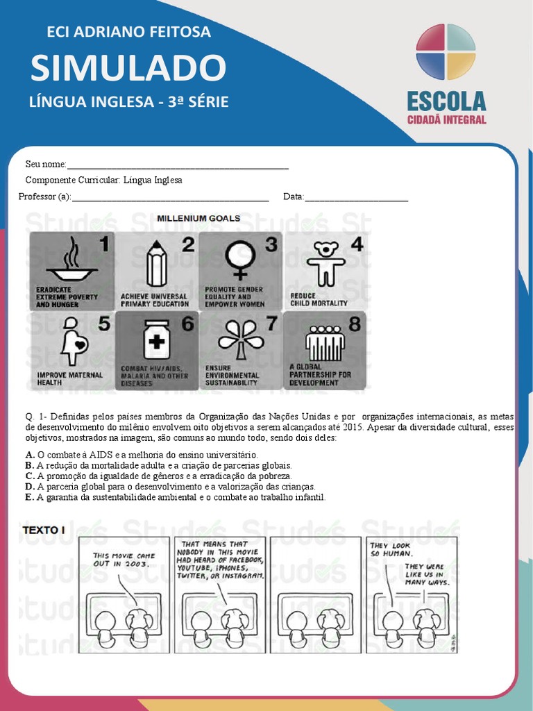 Inglês - Simulado 3 Série Eci 5 Questoes | Download grátis PDF | Amor | Humano