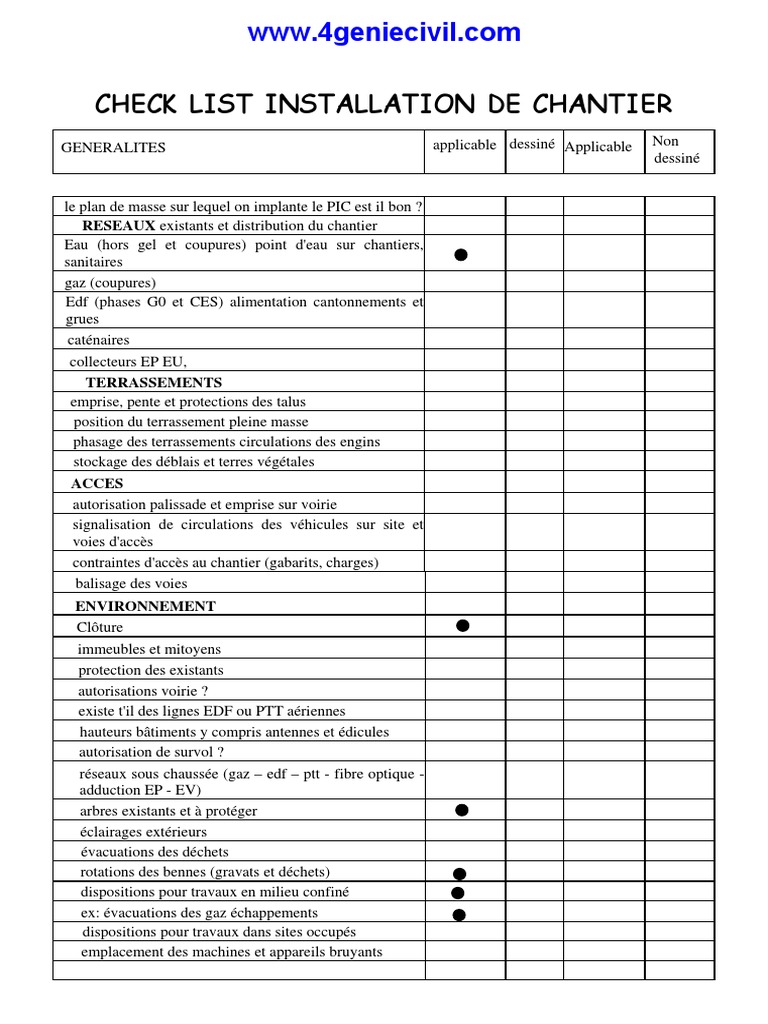 Checklist pour préparation de chantier | PDF | Technologie du bâtiment ...