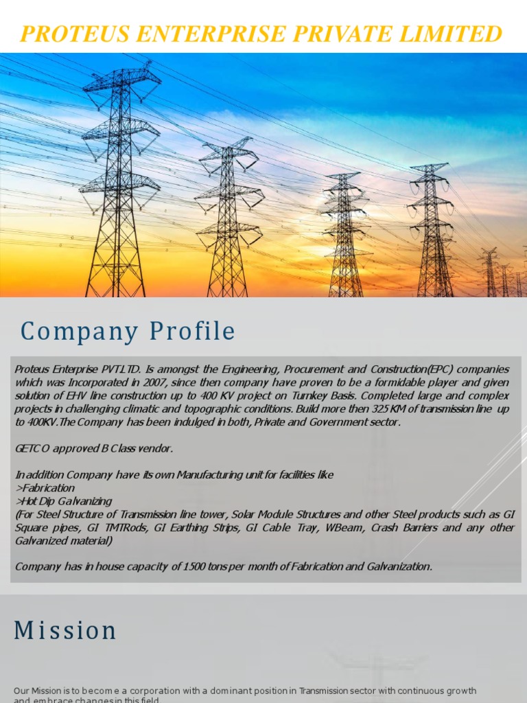 Proteus Enterprise Pvt. Ltd. Overview | PDF | Electric Power Transmission | Engineering