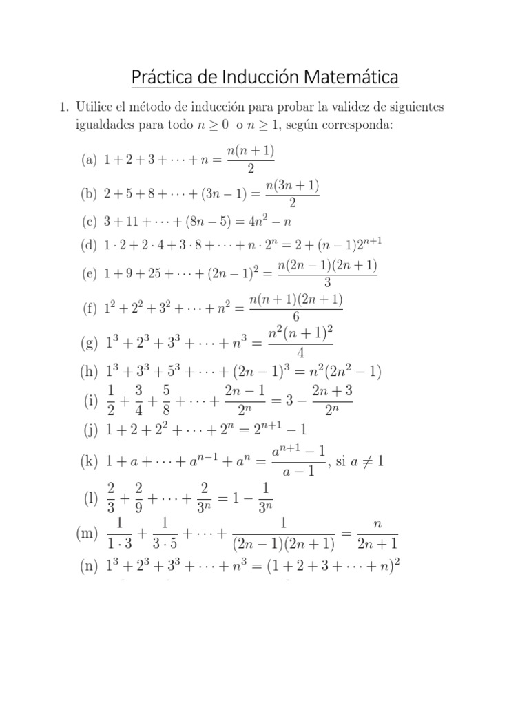 Práctica Inducción Matemática PDF | PDF | Lógica | Verdad lógica