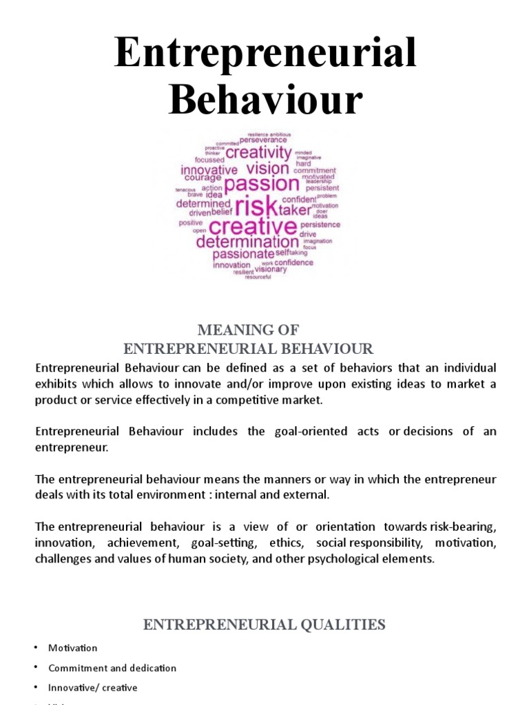 Entrepreneurial Behaviour | PDF | Attitude (Psychology) | Entrepreneurship Entrepreneurial Behaviour | PDF | Attitude (Psychology) | Entrepreneurship