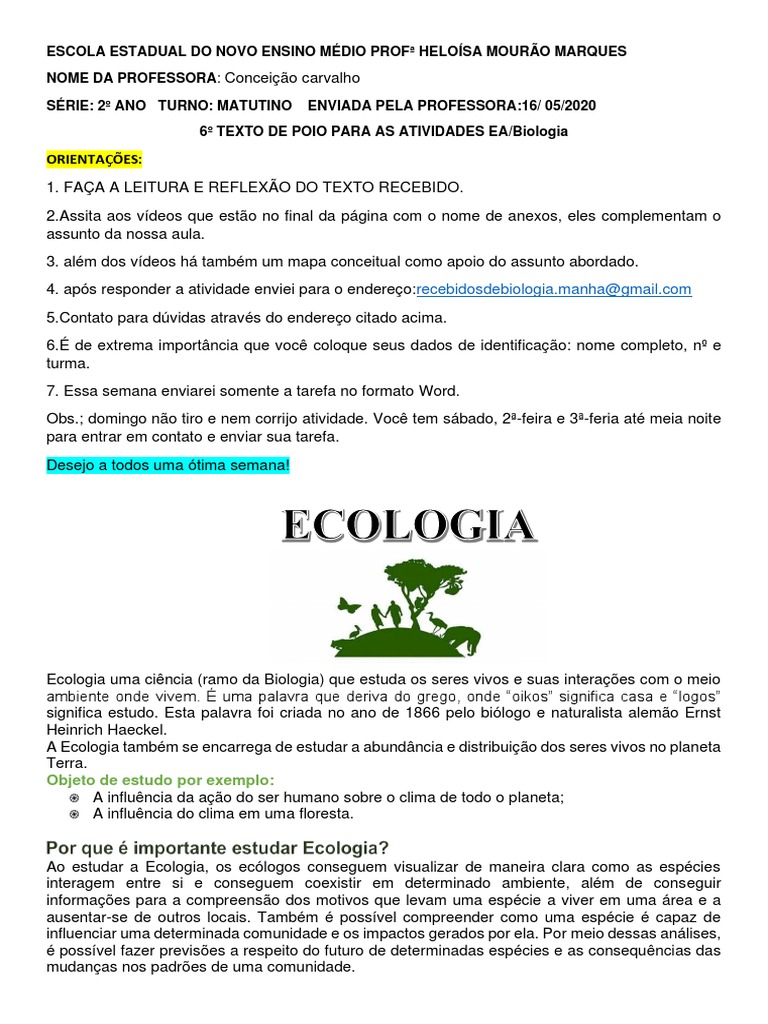 TEXTO ECOLOGIA 2º ANO | PDF | Ecologia | Ecossistema