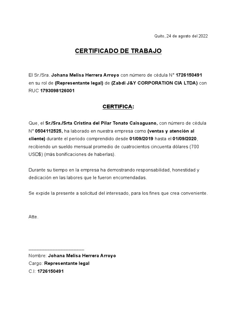 Modelo Certificado Trabajo Laboral Forosecuador 1 | PDF | Negocios
