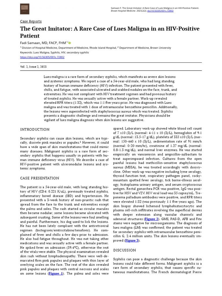 Rare Lues Maligna in HIV Patient | PDF | Hiv/Aids | Serology