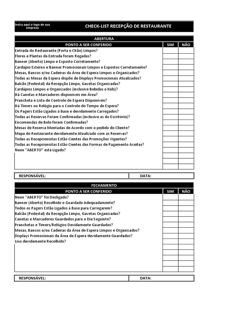 Check-List de Restaurante 21 | PDF
