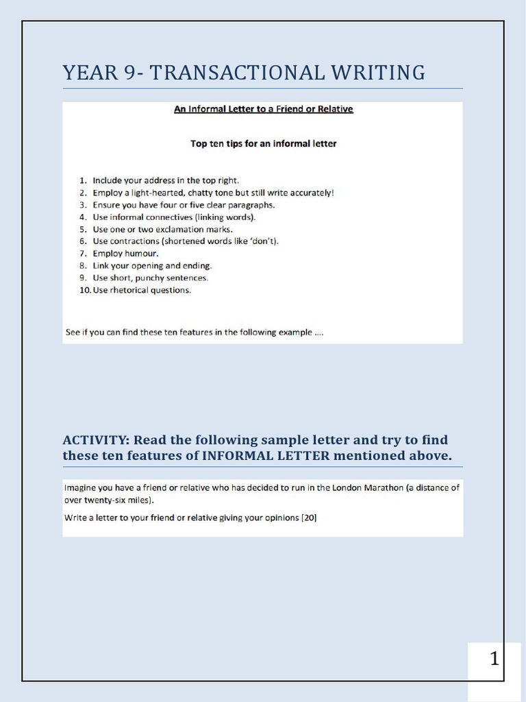 Year 9-Transactional Writing | PDF