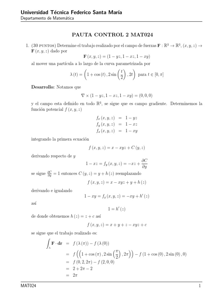 Cálculo de Trabajo y Curvatura en Curvas Parametrizadas | PDF