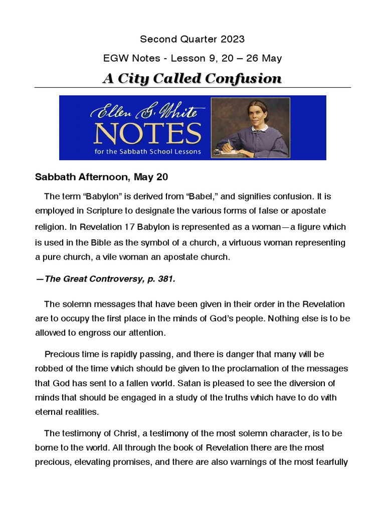 EGW Notes 2023 Q2 L09 | PDF | Jesus | Biblical Sabbath