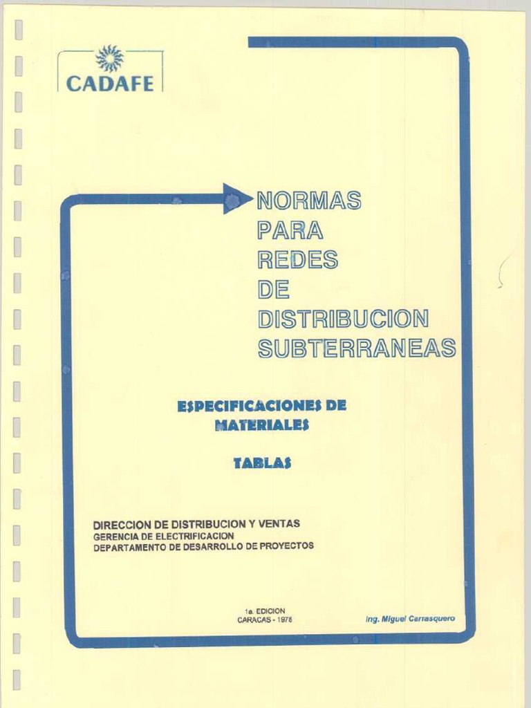 Normas Subterraneas Cadafe Espedificaciones MATERIALES Y TABLAS | PDF
