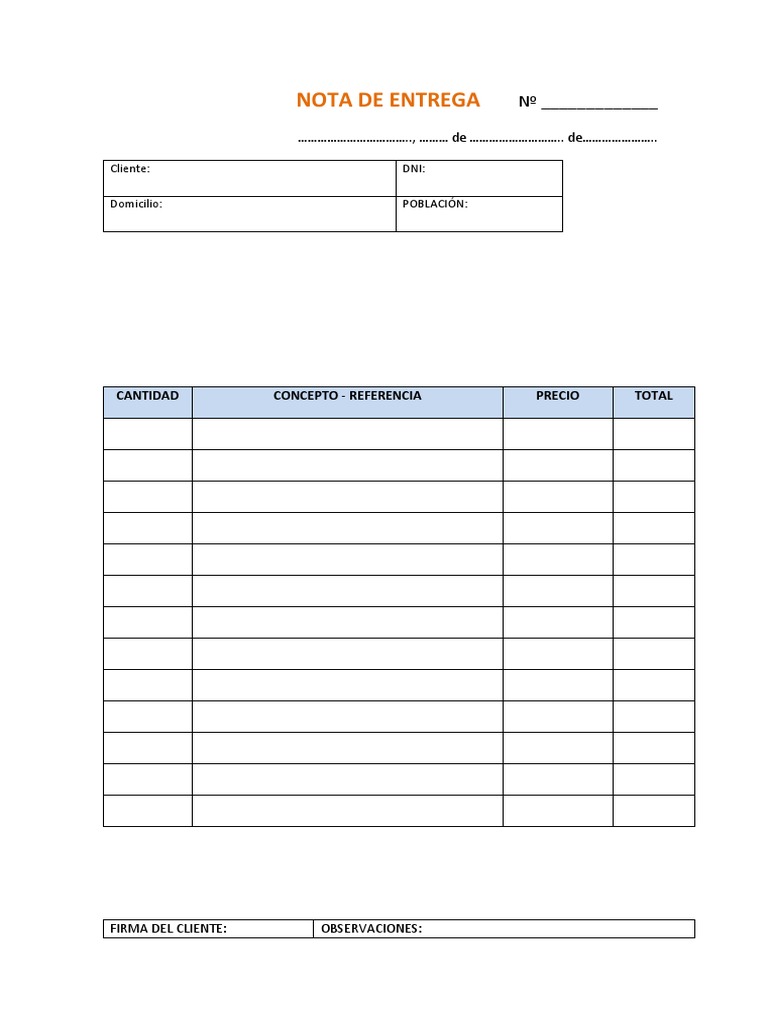 Modelo de Nota de Entrega en Word | PDF