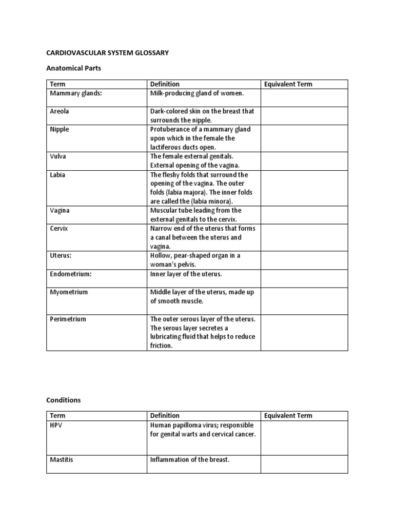 Female Reproductive System Glossary | PDF | Uterus | Vagina