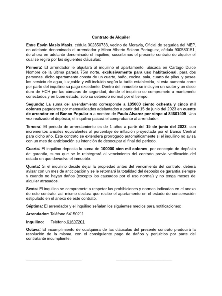 Contrato de Alquiler Machote | PDF | Apartamento