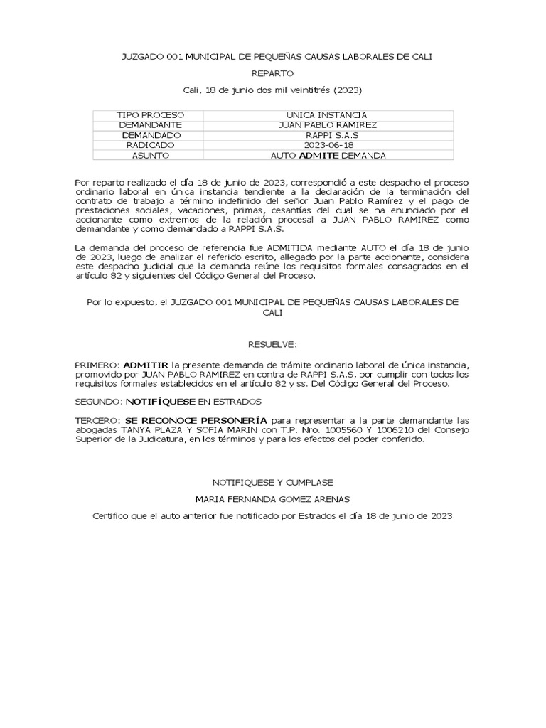 auto admisorio juan pablo ramirez corregido | PDF auto admisorio juan pablo ramirez corregido | PDF