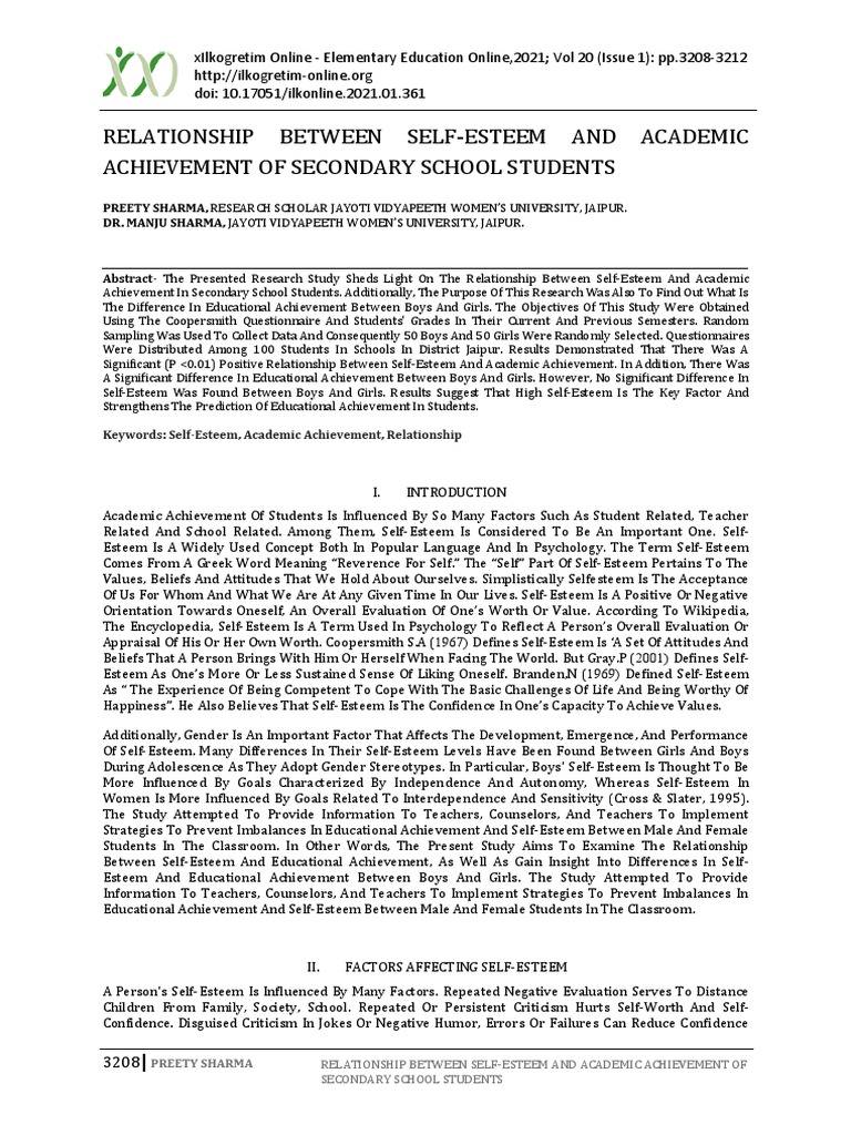 Relationship Between Self-Esteem and Academic Achievement of Secondary ...