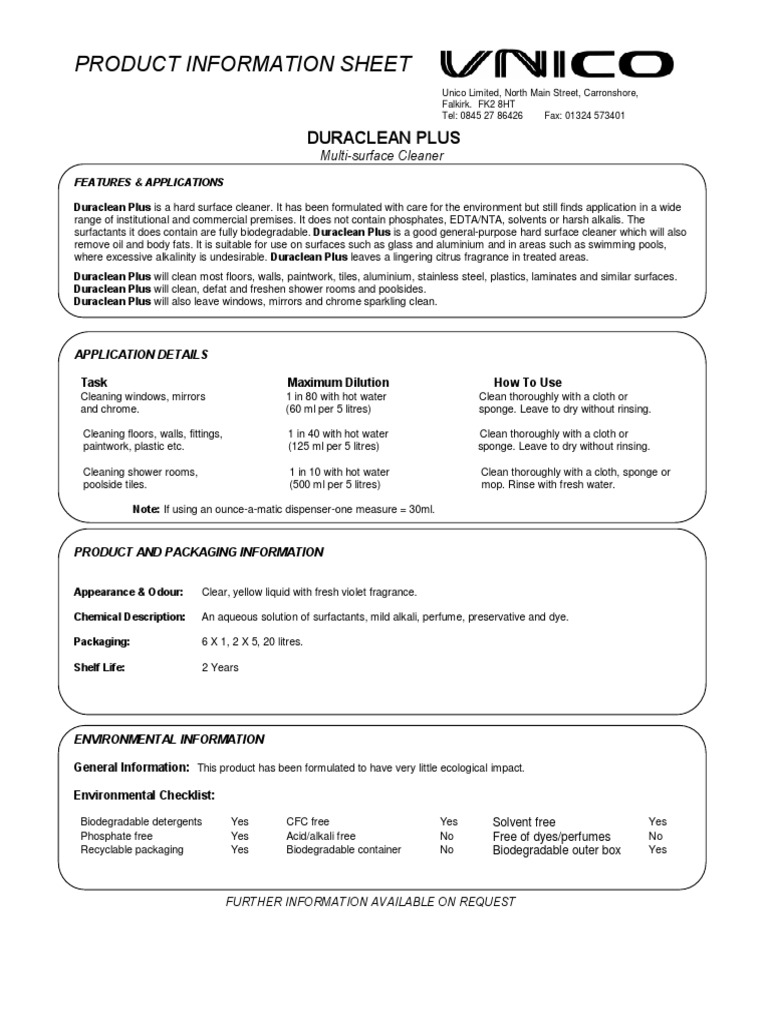 UNICO Duraclean SDS | PDF | Toxicity | Working Conditions