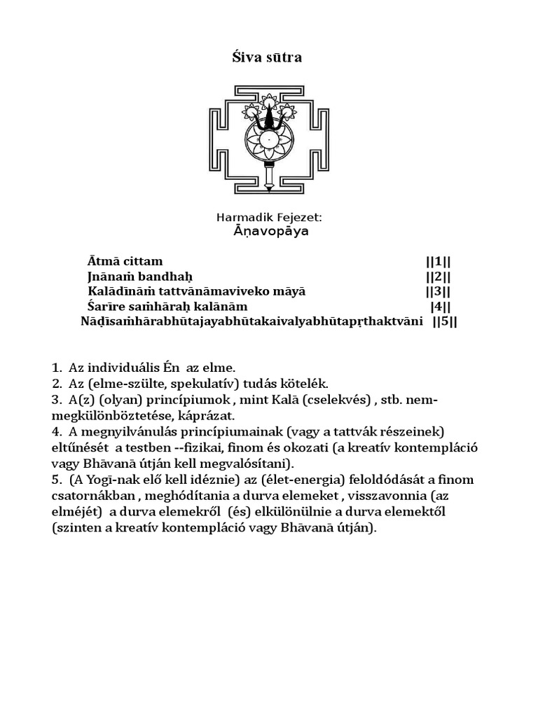 Siva Sutra 3.. Fejezet | PDF