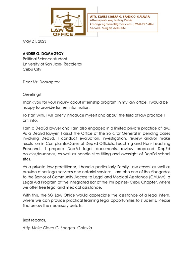 SG Law Internship Program | PDF