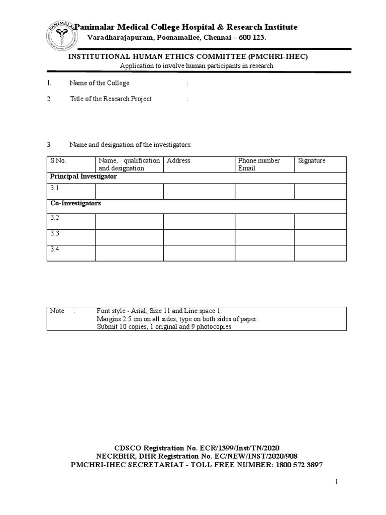 Pmchri-Ihec Application Modified 2023 | PDF | Institutional Review ...