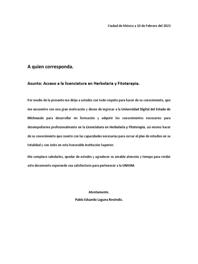 Carta Pablo Eduardo Laguna Resendiz | PDF