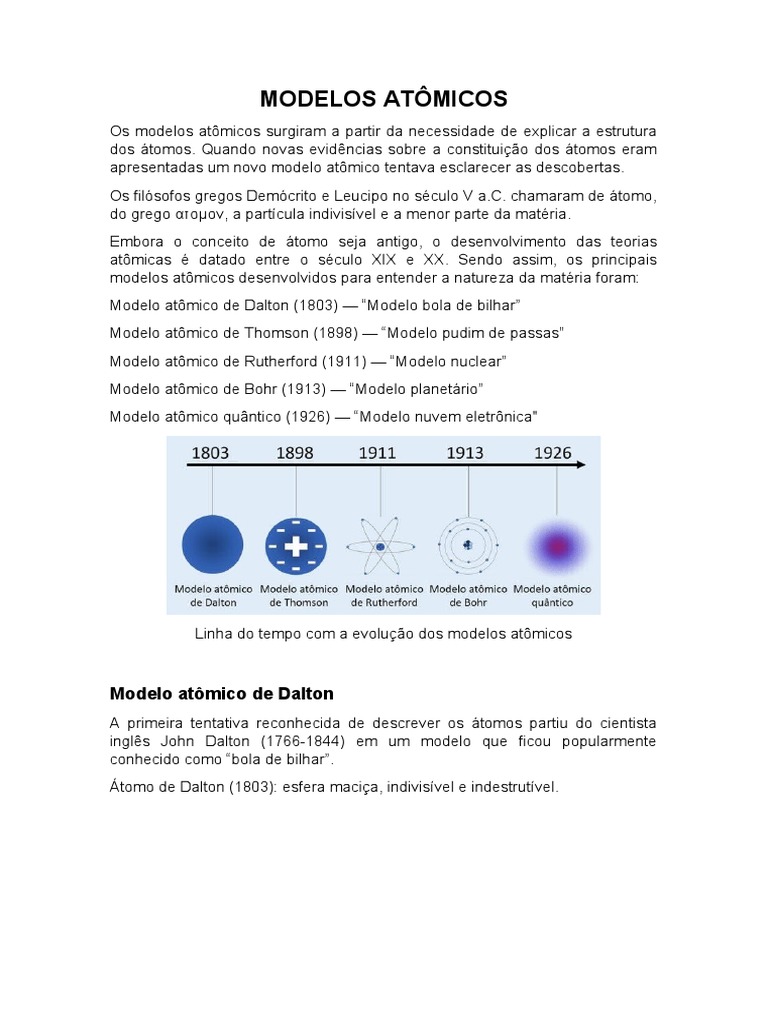 Modelos Atômicos | PDF | Elétron | Núcleo atômico