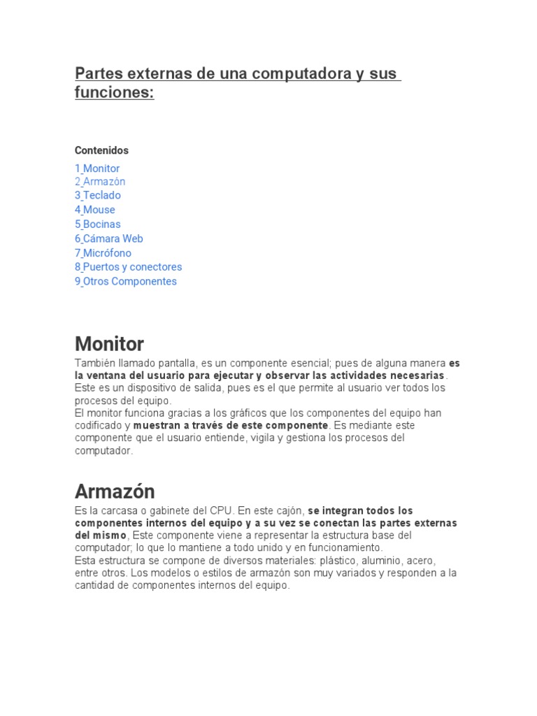 Partes Externas de Un Computador Yair Galarza | PDF | Periférico ...
