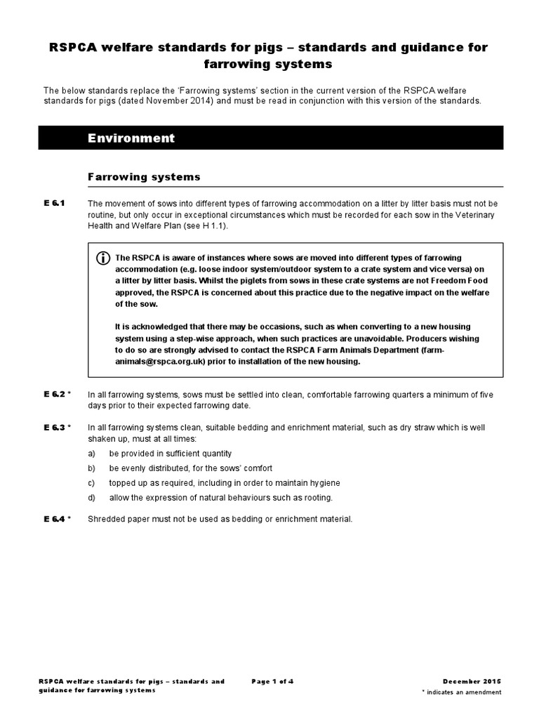 RSPCA Welfare Standards for Pigs 2014 Website | PDF