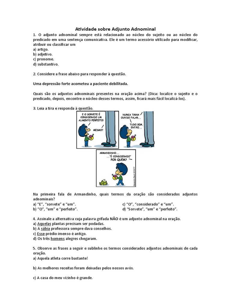 Atividade Sobre Adjunto Adnominal | PDF