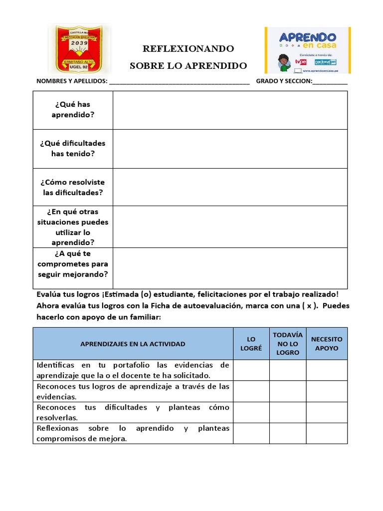 Ficha de Autoreflexión | PDF