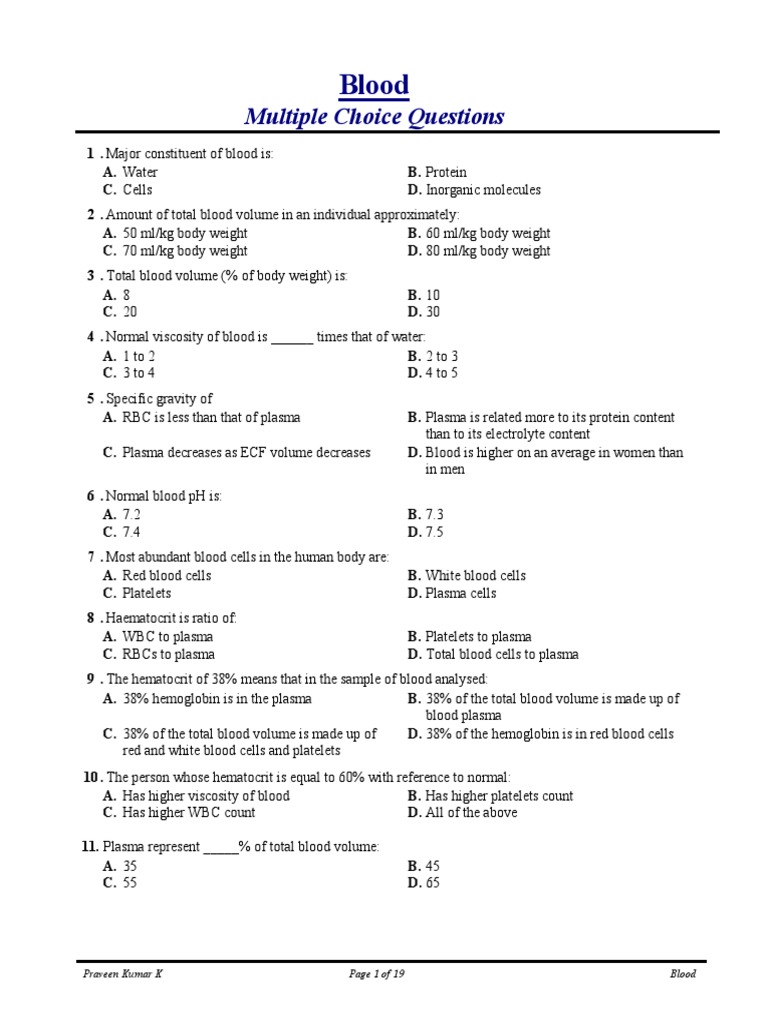 Blood MCQ | PDF