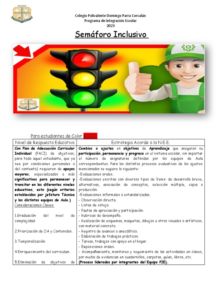 Semaforo Inclusivo | PDF | Aprendizaje | Evaluación