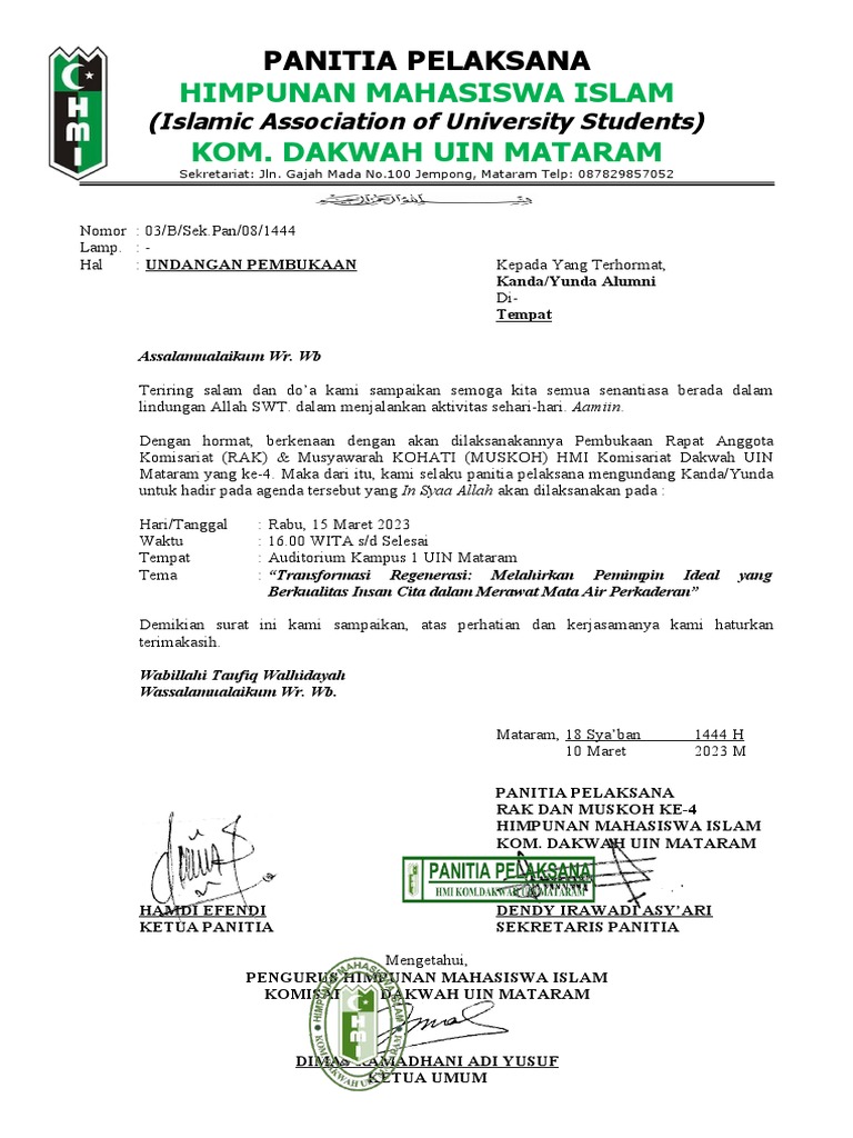 Undangan RAK & MUSKOH HMI Ke-4 | PDF