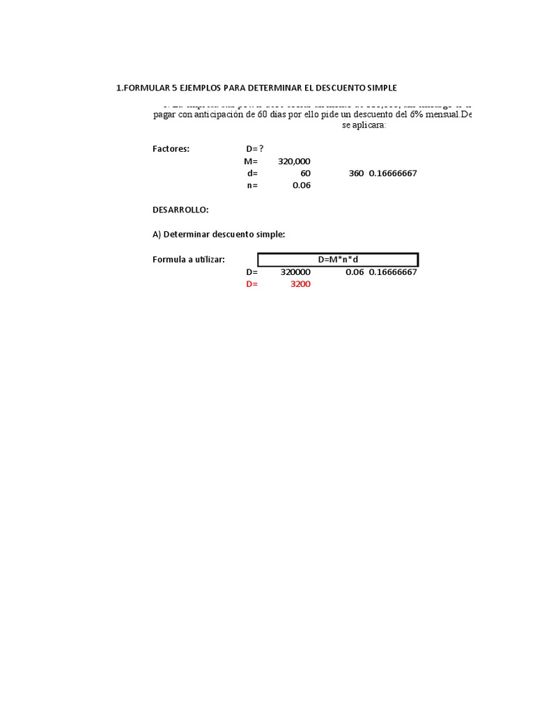 Ejemplos y Fórmulas de Descuento Simple | PDF | Bancos | Dinero