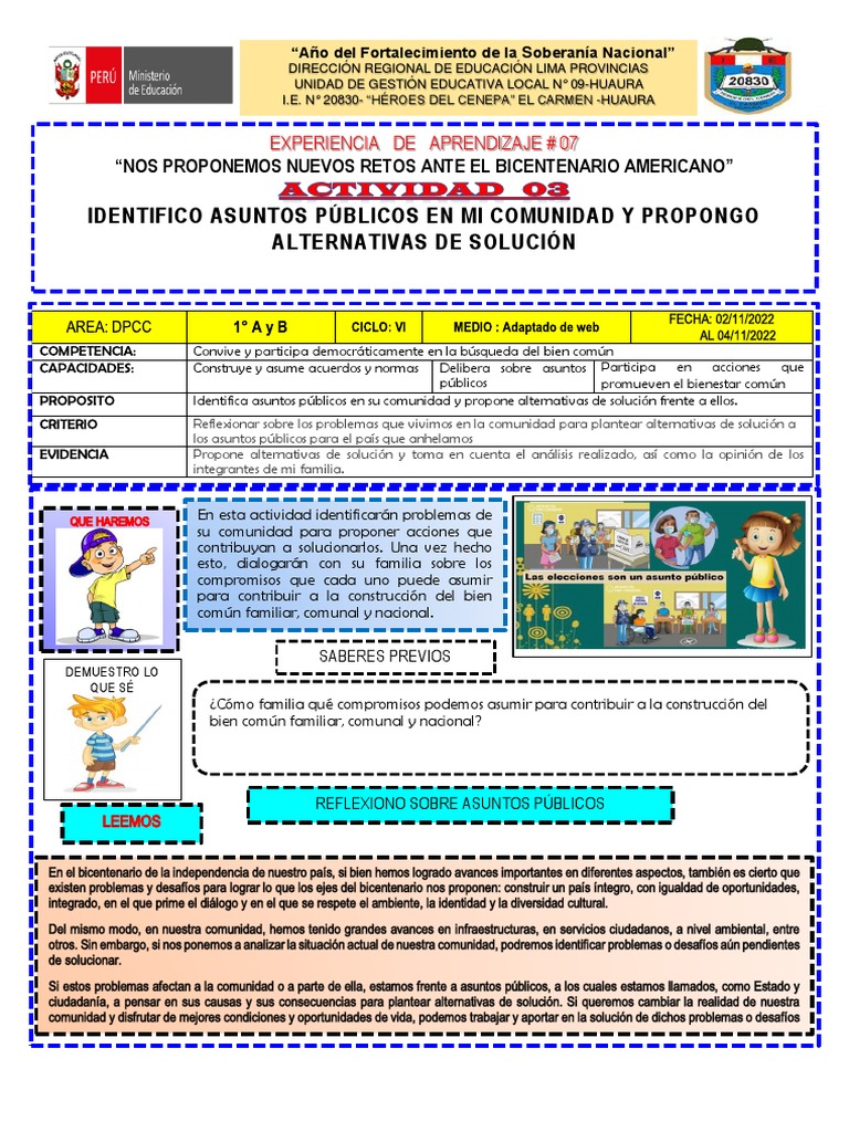 DPCC 1° y 2° Experiencia 7 Sesion 3 | Descargar gratis PDF | Cognición | Aprendizaje