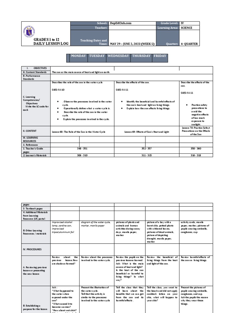 Science Lesson Plan: Sun's Role & Effects | PDF | Science & Mathematics