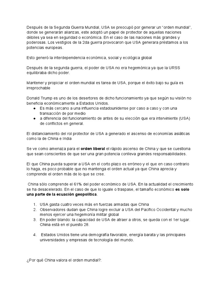 USA y China: Equilibrio del Poder Global | PDF