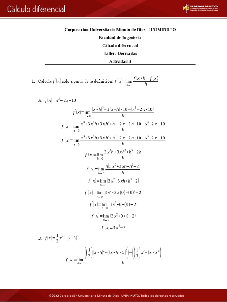 Actividad 3, Derivadas | PDF | Numero Gramatical