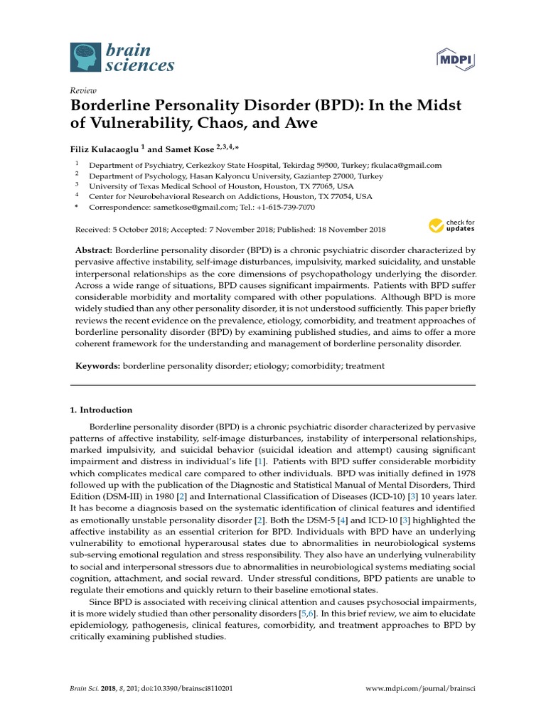 Brain Sciences: Borderline Personality Disorder (BPD) : in The Midst of ...