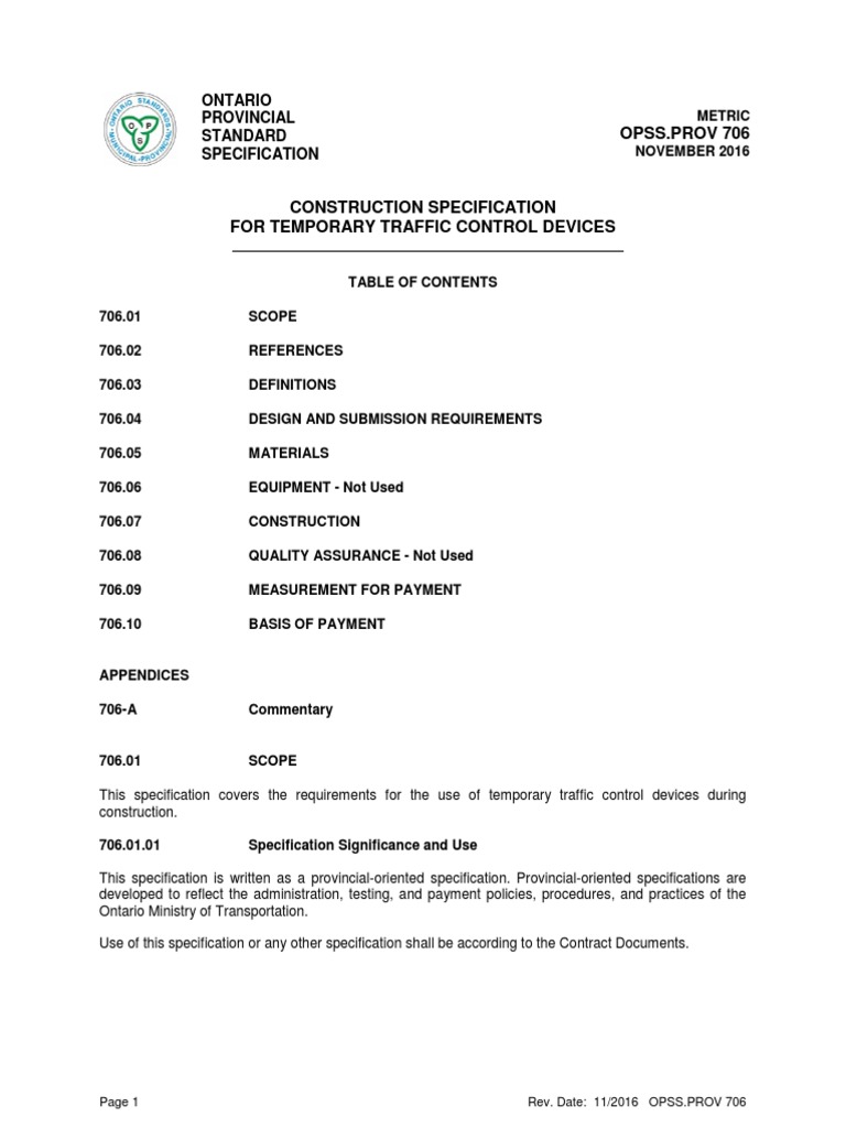 OPSS - PROV 706 Nov16 | PDF | Specification (Technical Standard) | Addendum