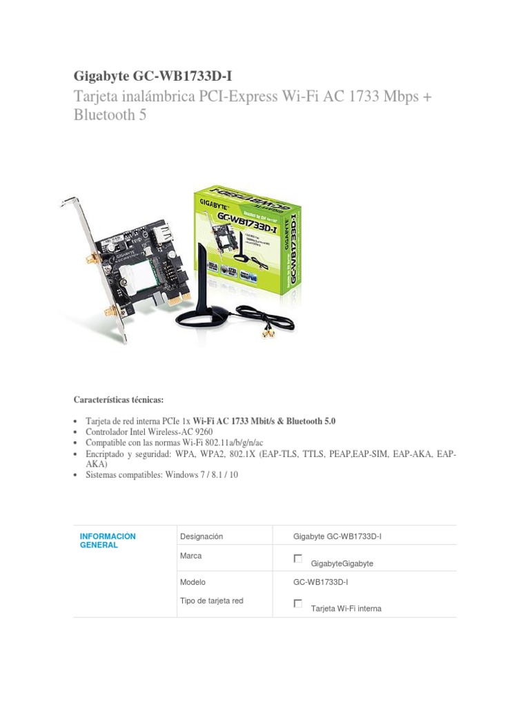 GIGABYTE GC-WB1733D-I Wifi PCIe - ANEXO | PDF